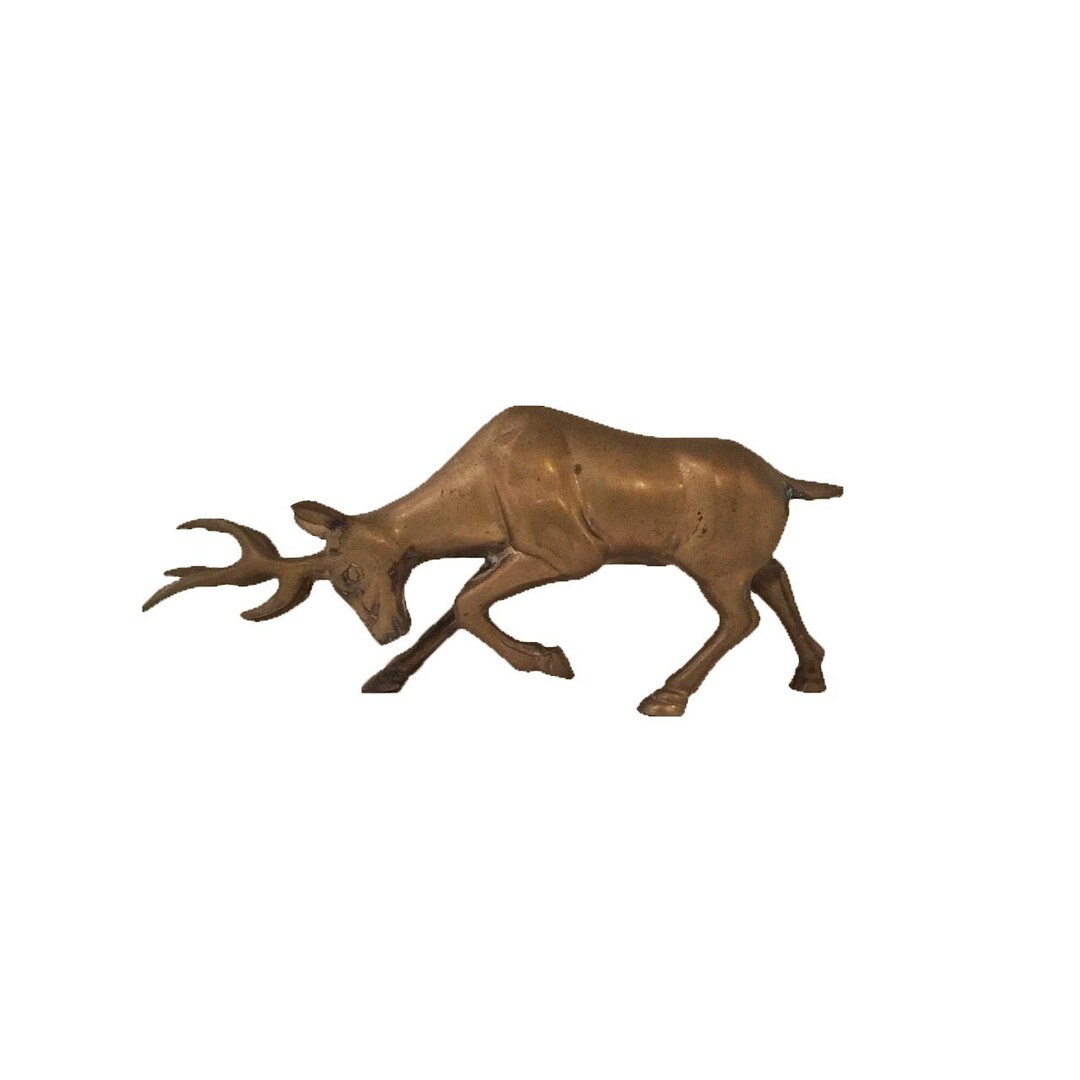 Large Vintage Brass Reindeer Sculpture Large Brass Moose Gold Deer ...