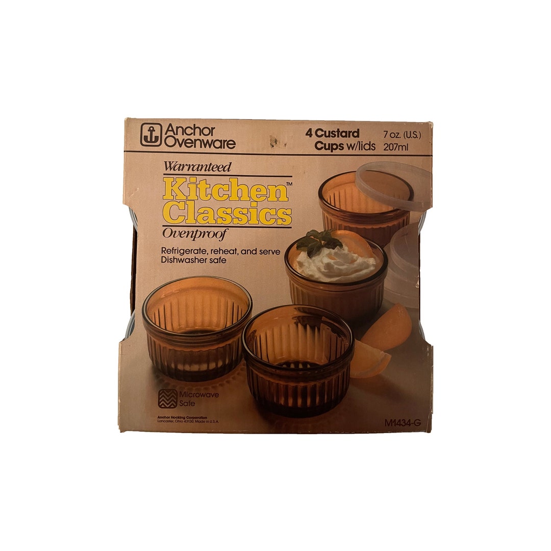 Vintage Anchor Ovenware Kitchen Classics 4 Custard Cups With Lids Brand ...
