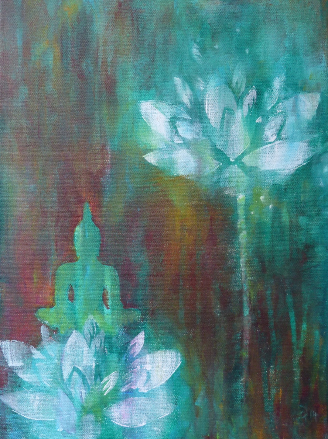 Buddha Poster "flower of Consciousness" 16 X 12 " Turquoise Brown ...