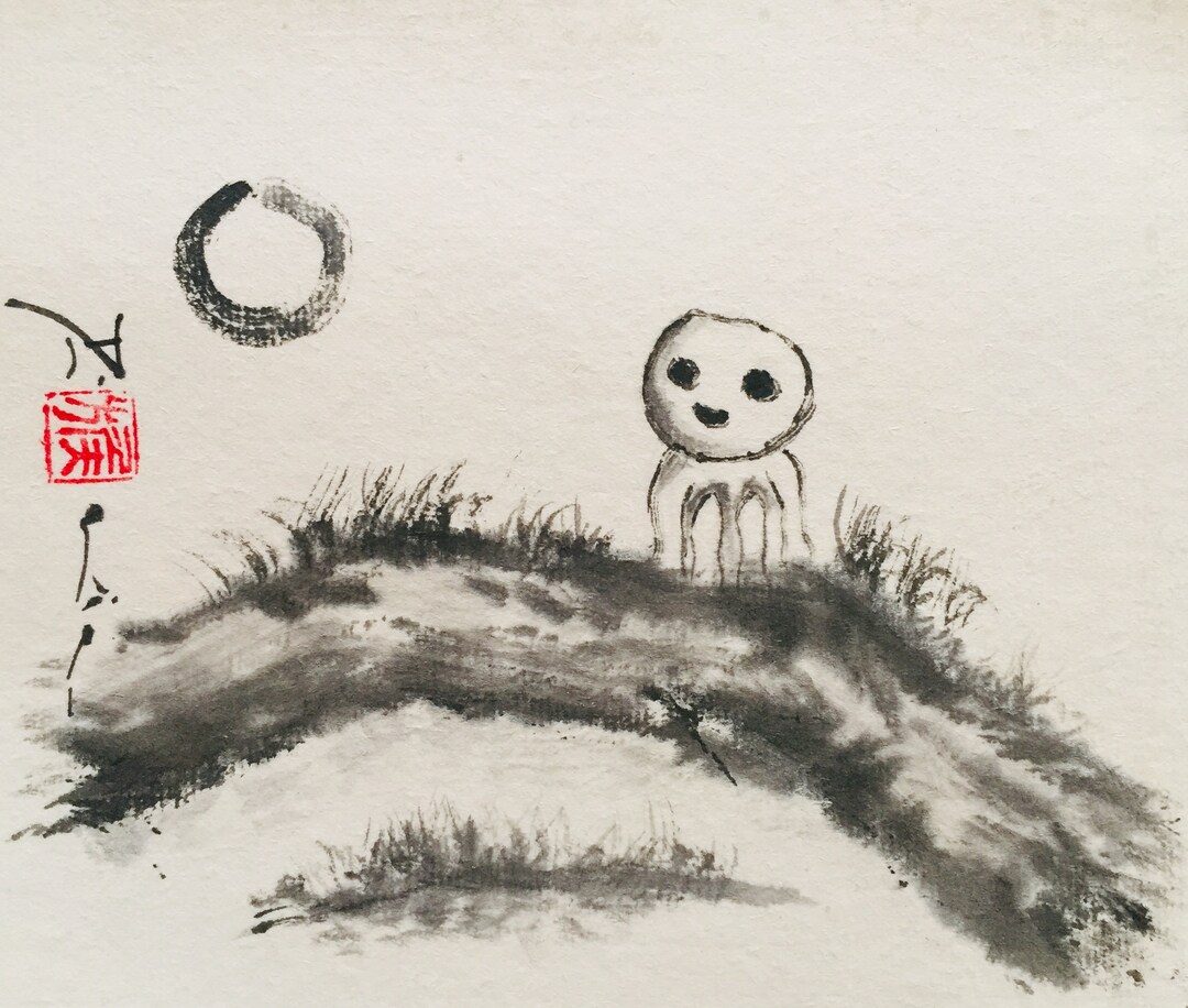 ORIGINAL Sumi E Painting kodama Sitting on an Old Mossy - Etsy