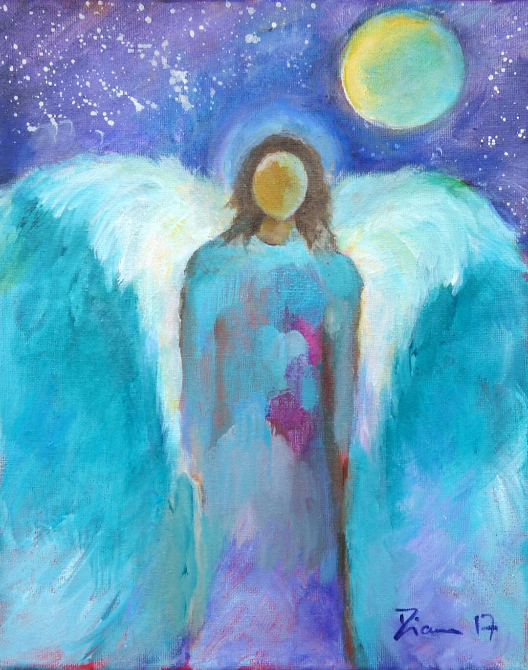 Original Angel Painting, Guardian Angel With Heart, Hand Painted ...