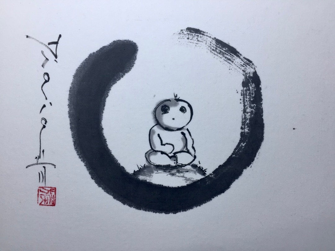 ORIGINAL Sumi E Painting "zen-circle (enso) With Kodama“ - Etsy