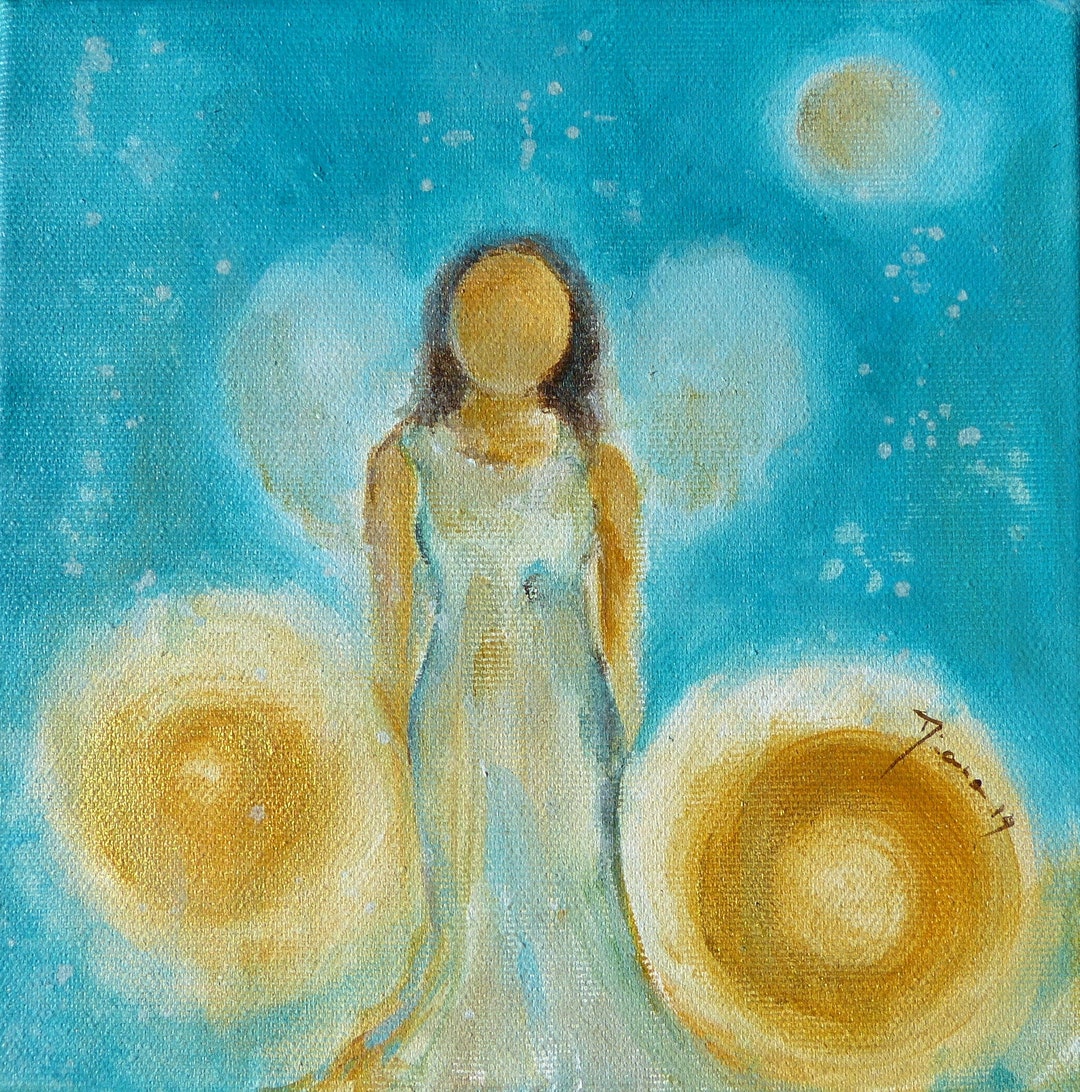 Original "guardian Angel" Acrylic Painting on Canvas 8 X 8 Inch Gold - Etsy