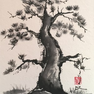ORIGINAL Sumi E Painting "pine Tree" - Etsy