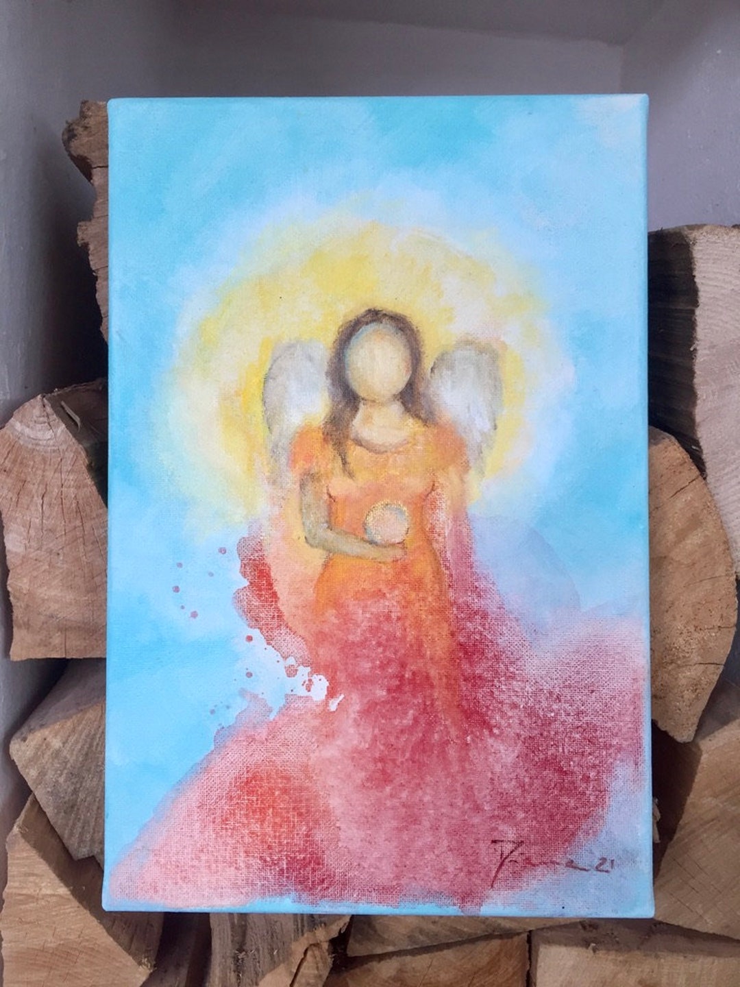Original Angel Painting on Canvas angel of Imagination 8 X 8 Inch ...