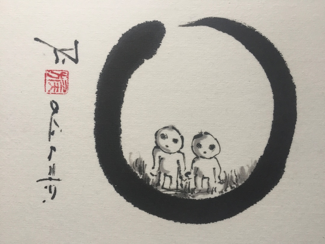 ORIGINAL Sumi E Painting "zen-circle (enso) With Two Kodamas“ - Etsy