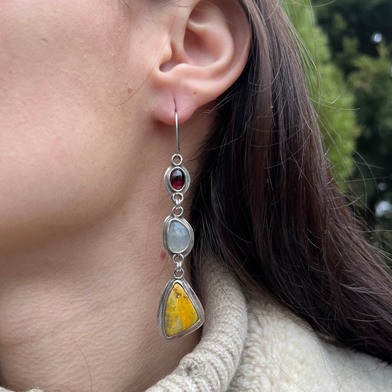 Triple Stone Earrings Cascade Earrings Unique Jewelry - Etsy