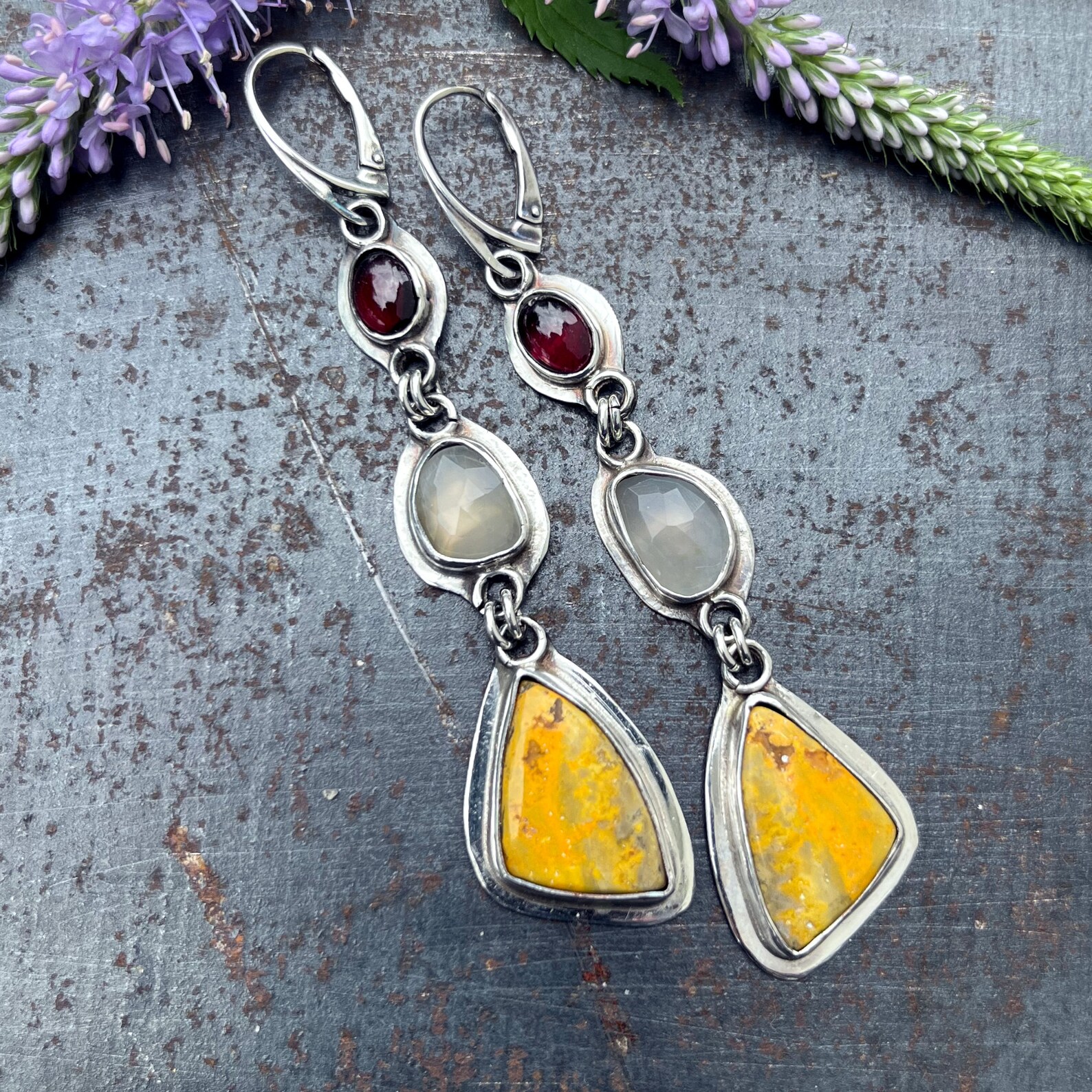 Triple Stone Earrings Cascade Earrings Unique Jewelry - Etsy