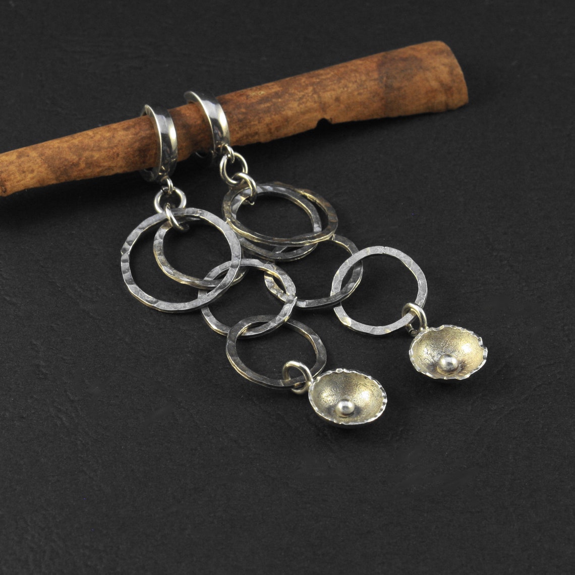 Raw Sterling Silver Earrings, Contemporary Art, Hammered Circle ...