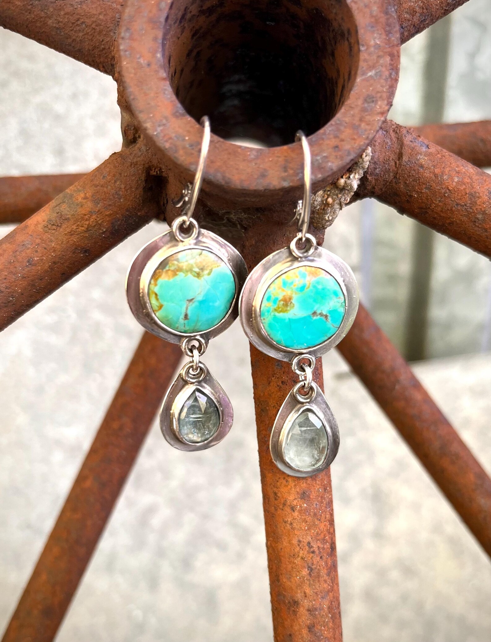 Oxidized Sterling Silver Turquoise Drop Earrings With Kyanite: Boho ...