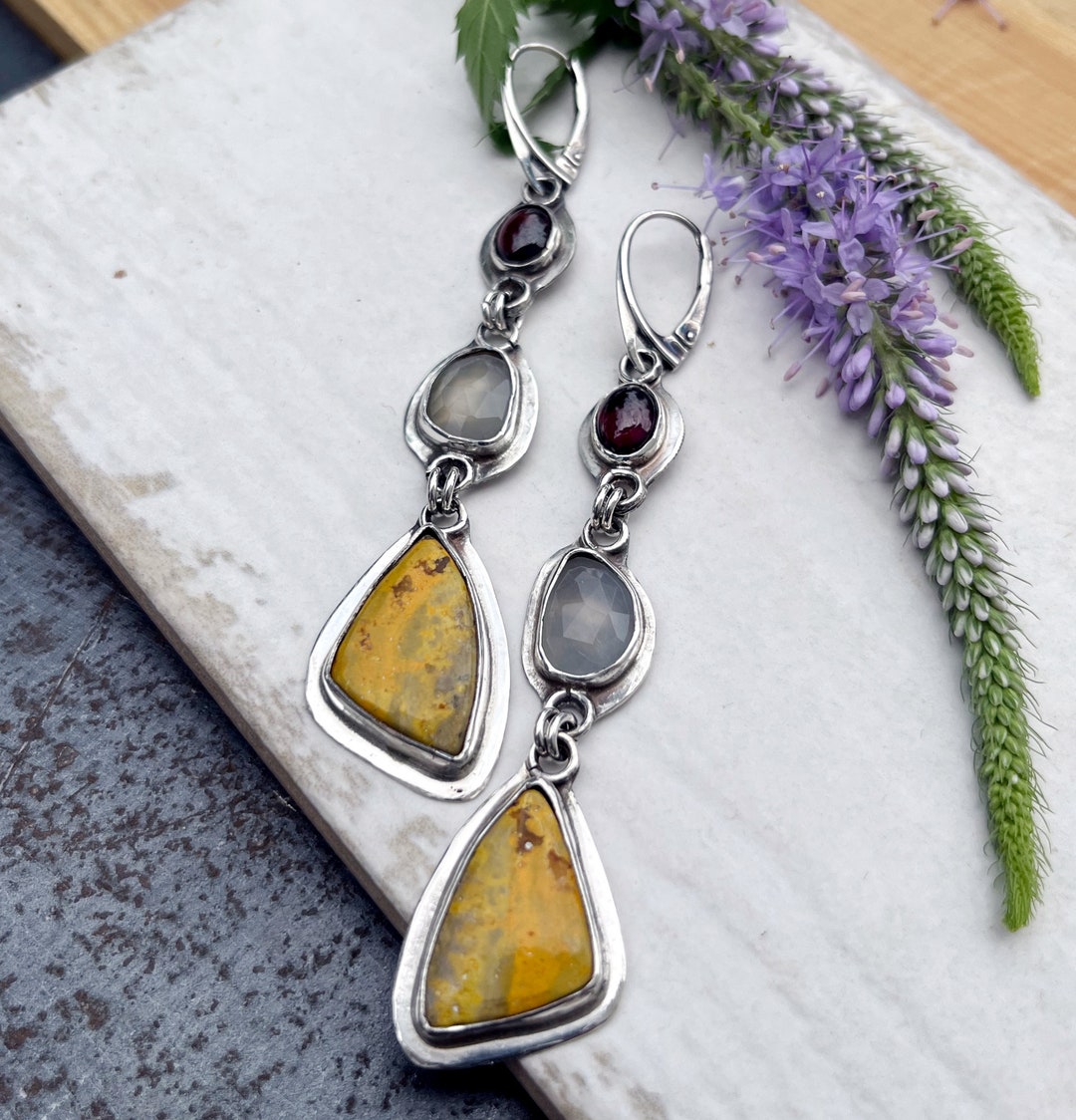 Triple Stone Earrings, Cascade Earrings, Unique Jewelry, Jasper Bumble ...