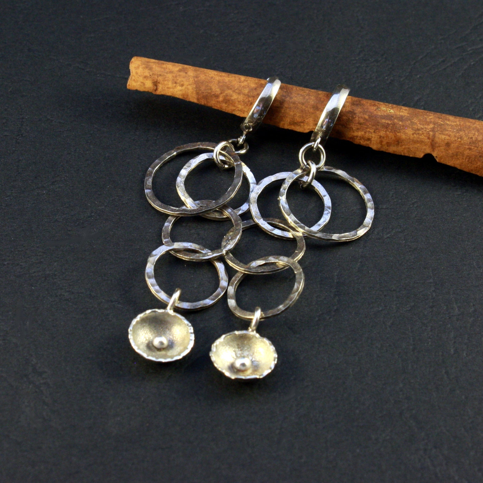 Raw Sterling Silver Earrings, Contemporary Art, Hammered Circle ...