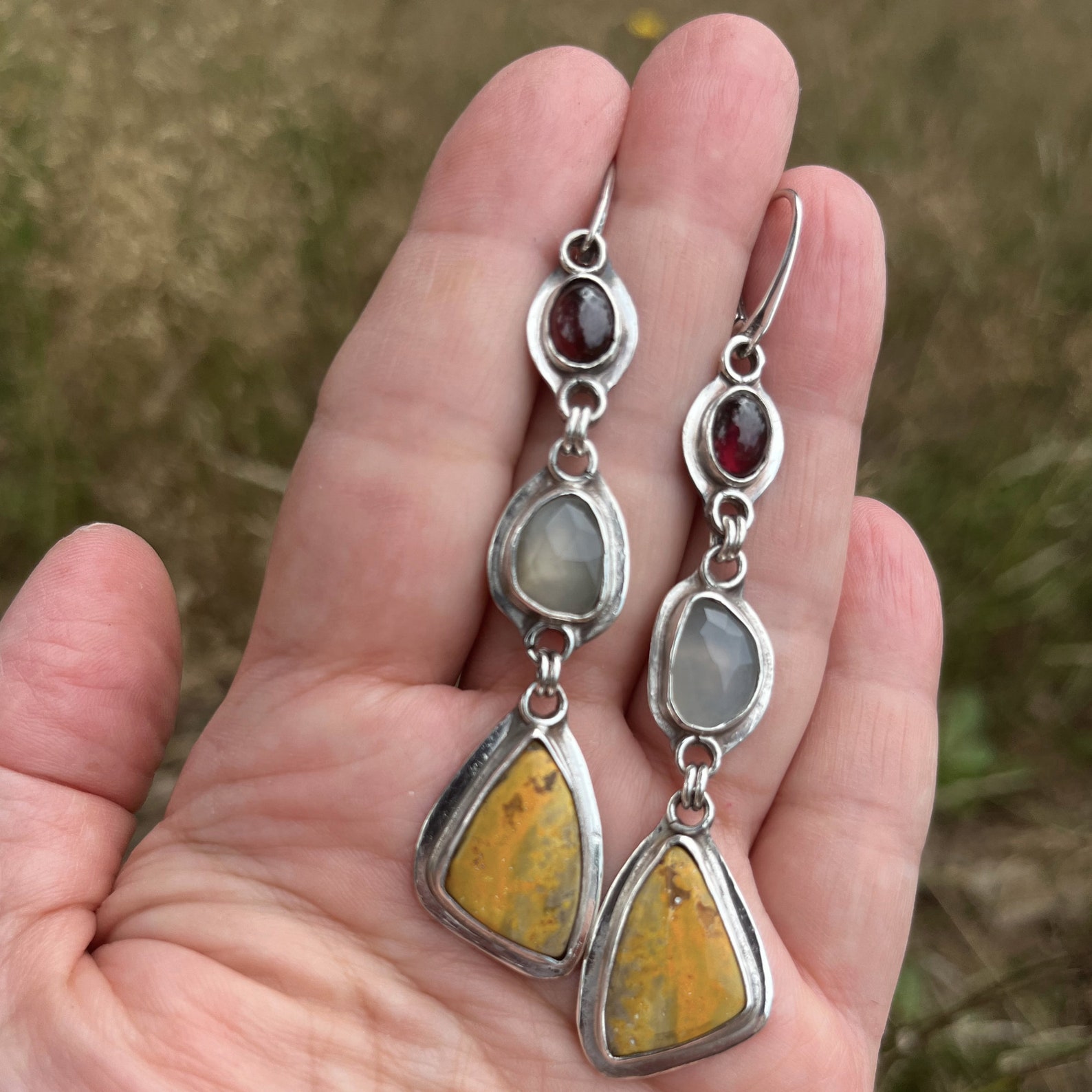 Triple Stone Earrings Cascade Earrings Unique Jewelry - Etsy