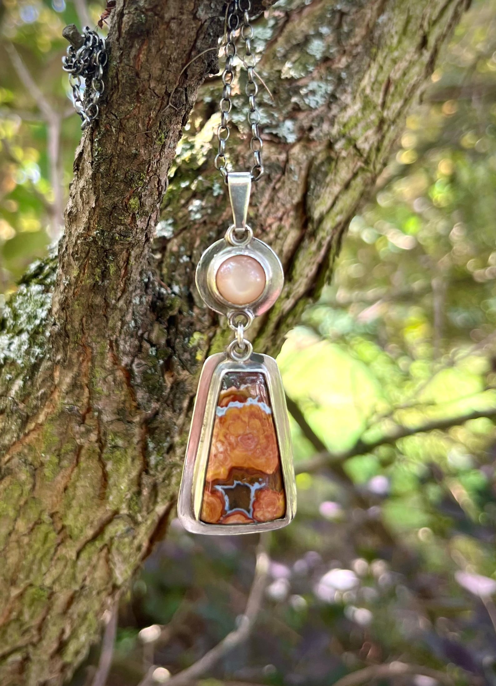Agate & Sunstone Sterling Silver Pendant, Nature Inspired Boho Charm - Etsy
