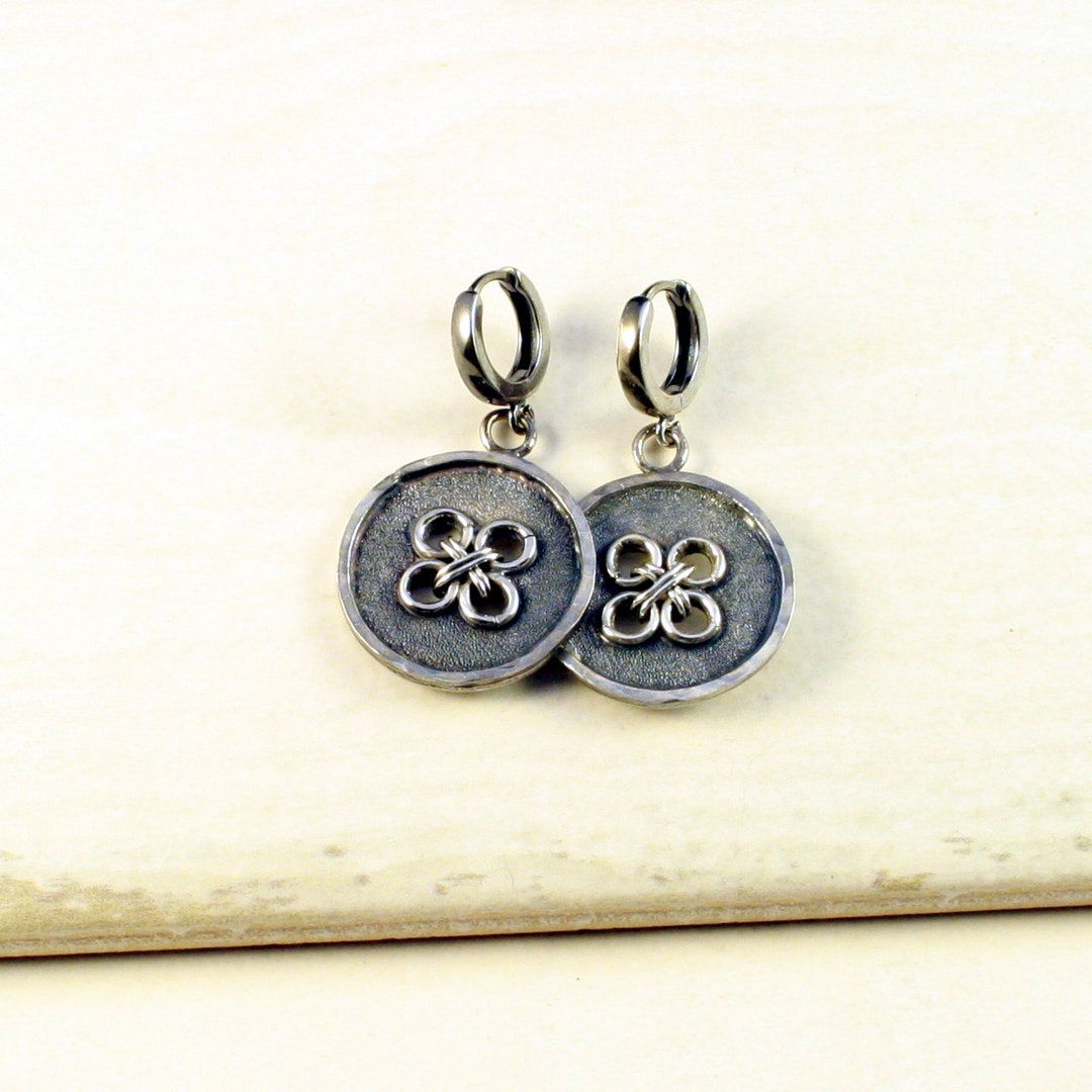 Oxidized Sterling Silver Button Earrings: Quirky Floral Jewelry - Etsy