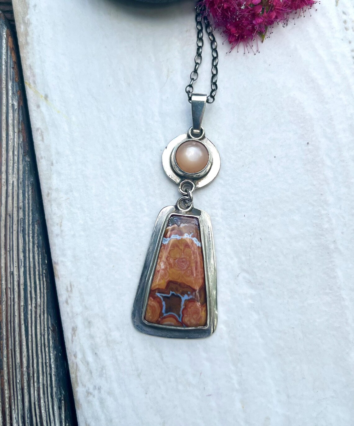 Agate & Sunstone Sterling Silver Pendant, Nature-inspired Boho Charm - Etsy