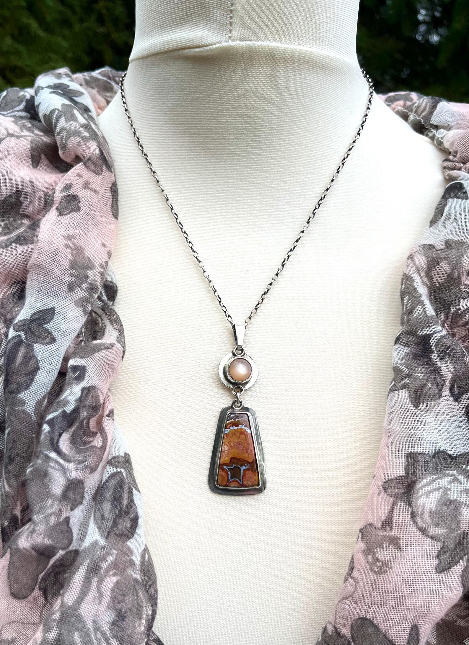 Agate & Sunstone Sterling Silver Pendant, Nature Inspired Boho Charm - Etsy
