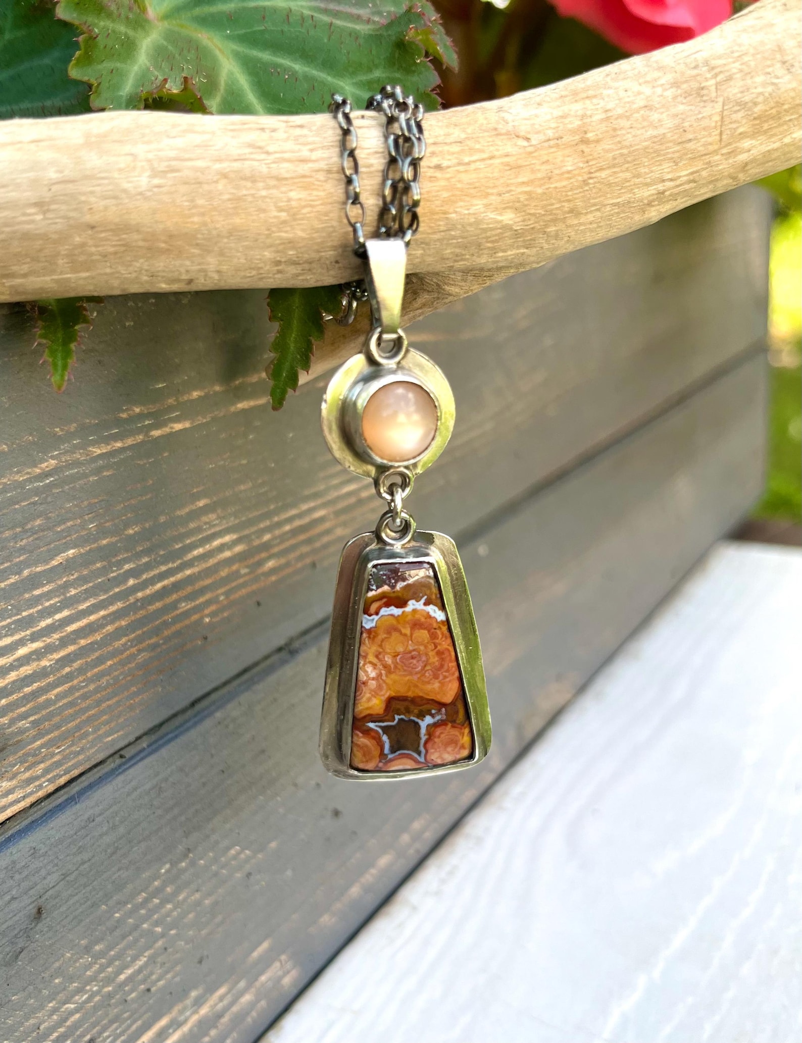 Agate & Sunstone Sterling Silver Pendant, Nature Inspired Boho Charm - Etsy