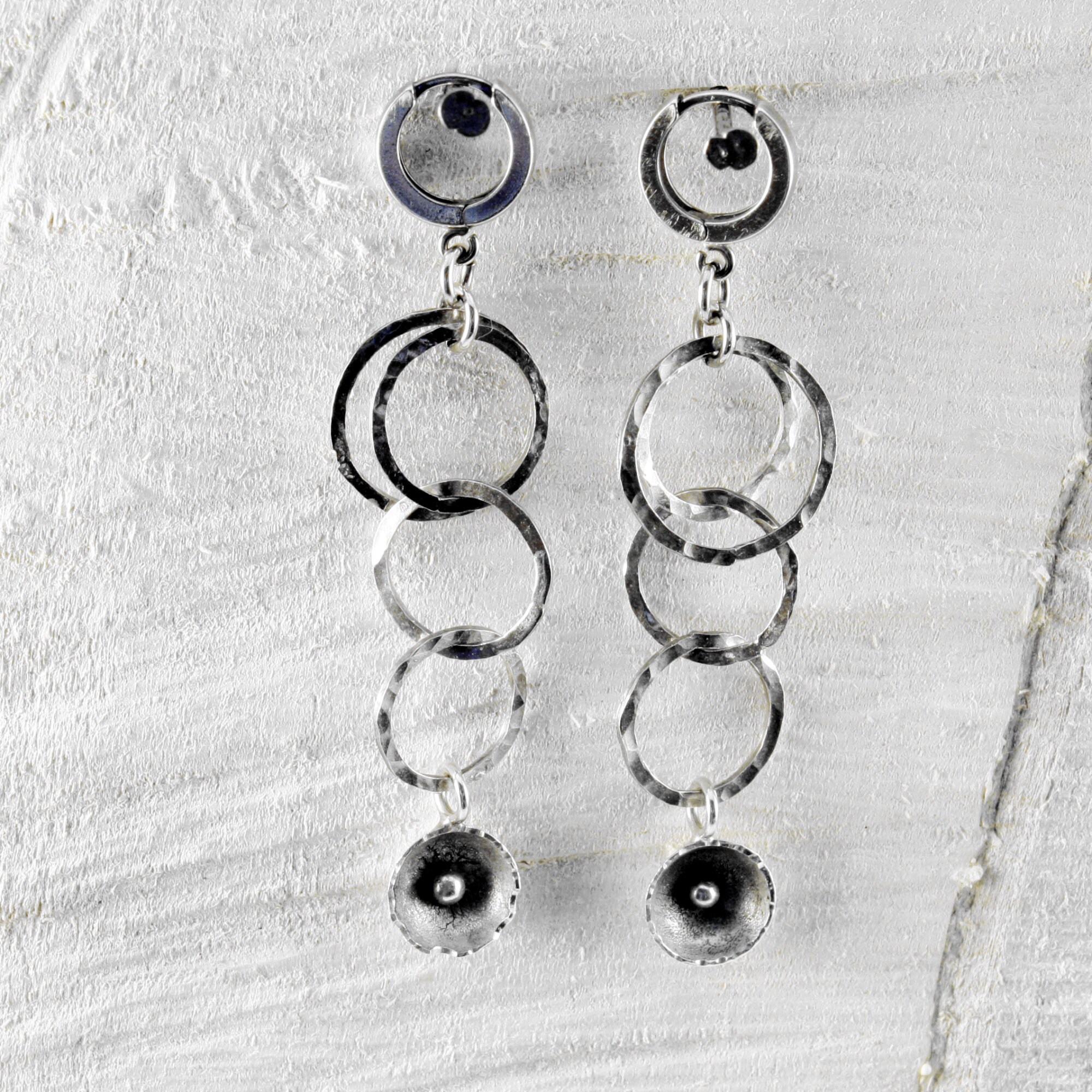 Raw Sterling Silver Earrings, Contemporary Art, Hammered Circle ...
