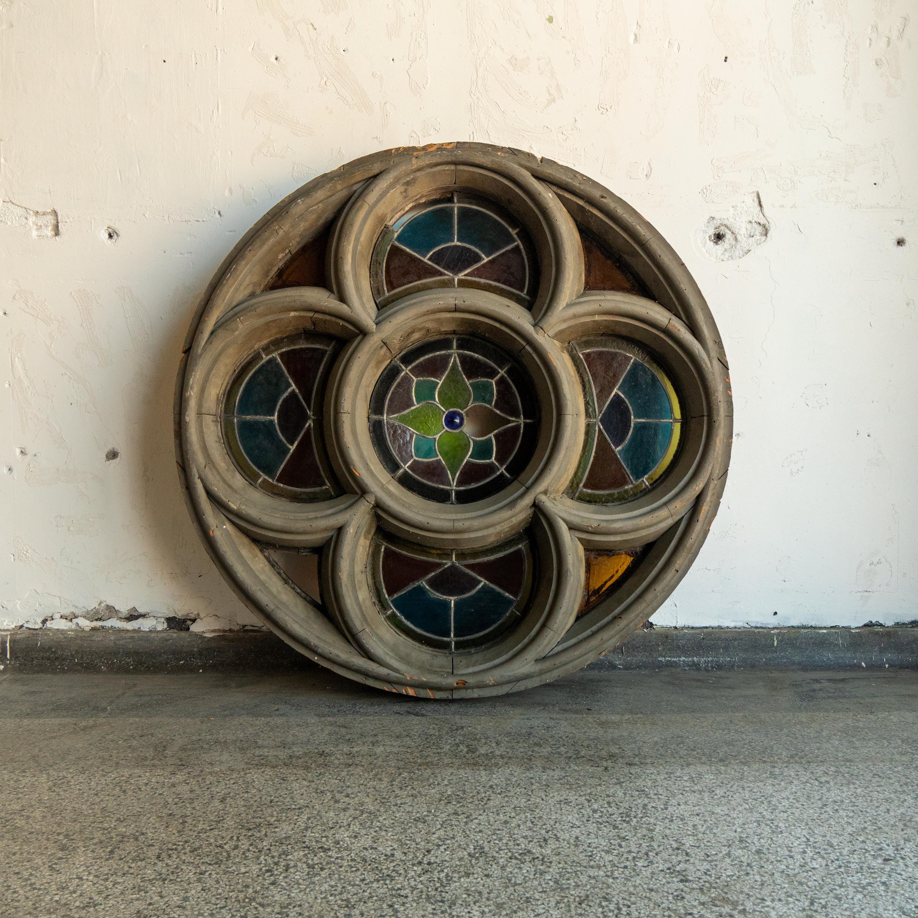 Antique Round Gothic Stained Glass Window - Etsy