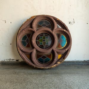 Antique Round Gothic Stained Glass Window - Etsy