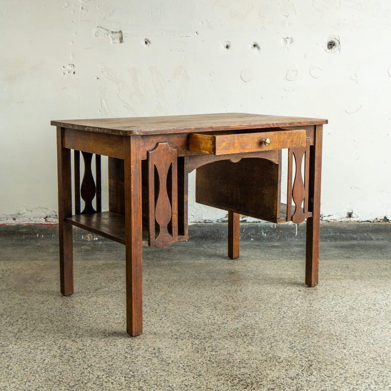Unique Oak Arts and Crafts Style Desk - Etsy