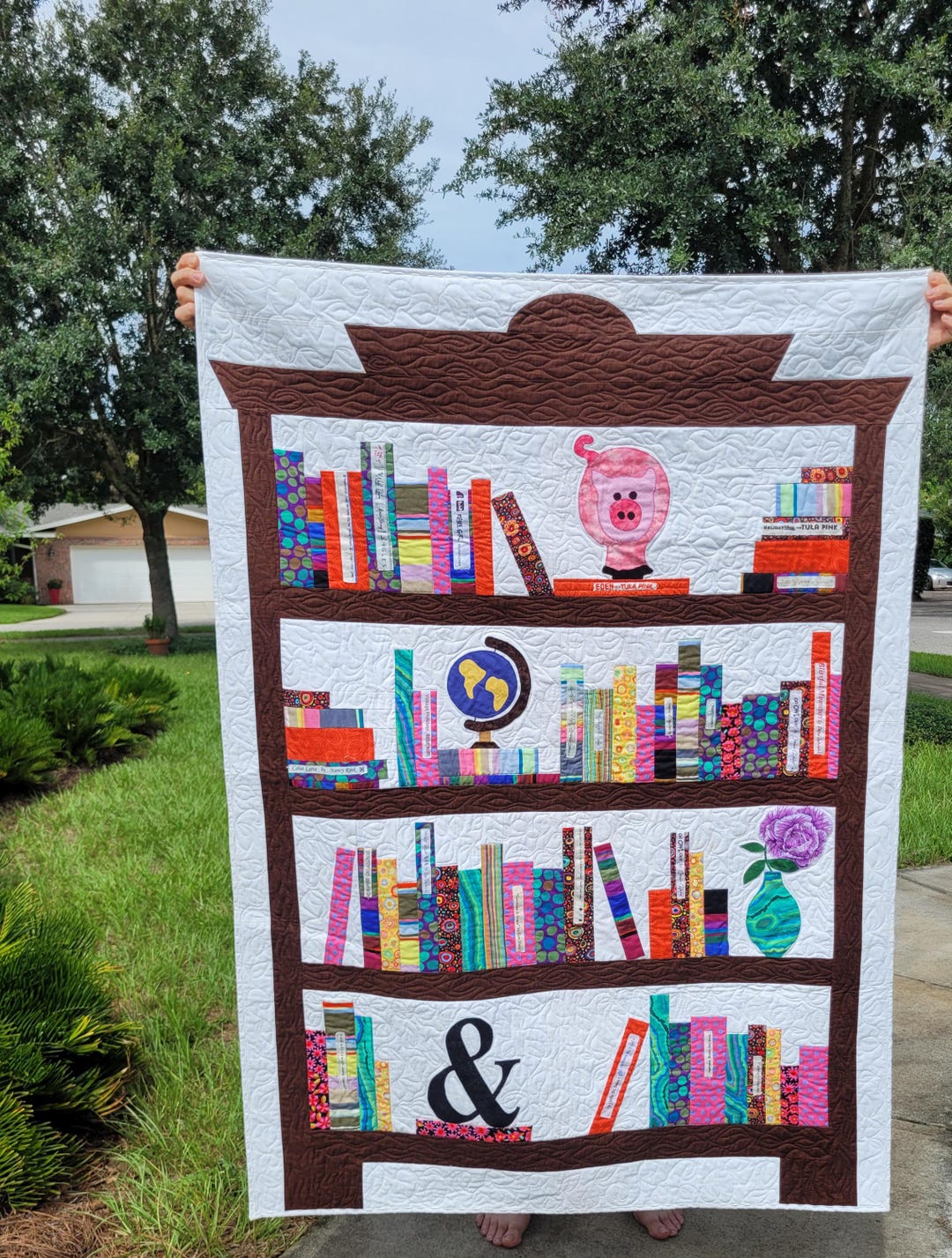 Bookcase Bookshelf Quilt, Cotton Quilted Blanket, Book Lover, Library ...