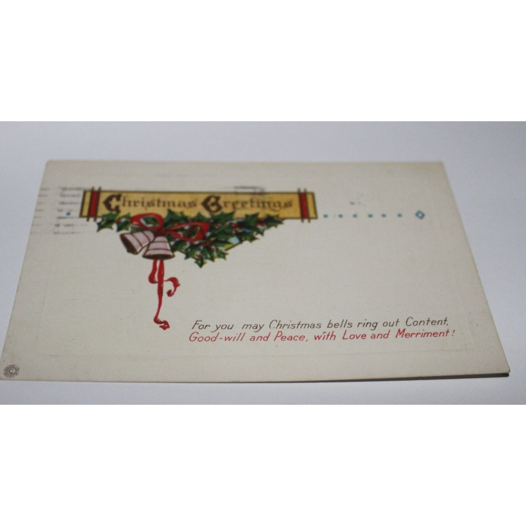 Embossed Christmas Greetings Vintage Postcard Silver Bells Holly 1930 - Etsy