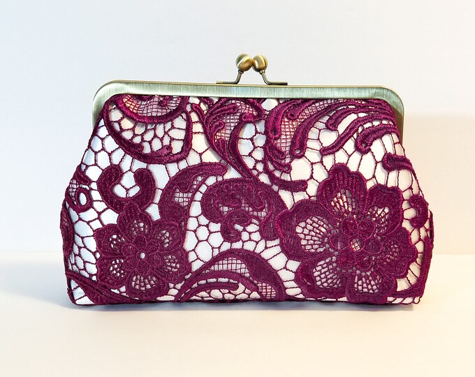 Burgundy Lace Bridal Clutch Satin Bridal Purse Handmade - Etsy