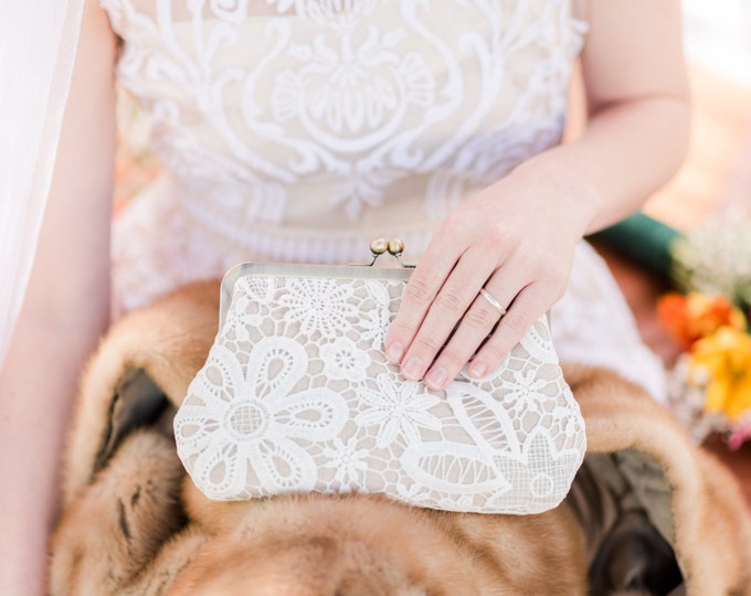 Vintage Style Lace Linen Bridal Clutch, Rustic Wedding Clutch, Lace ...