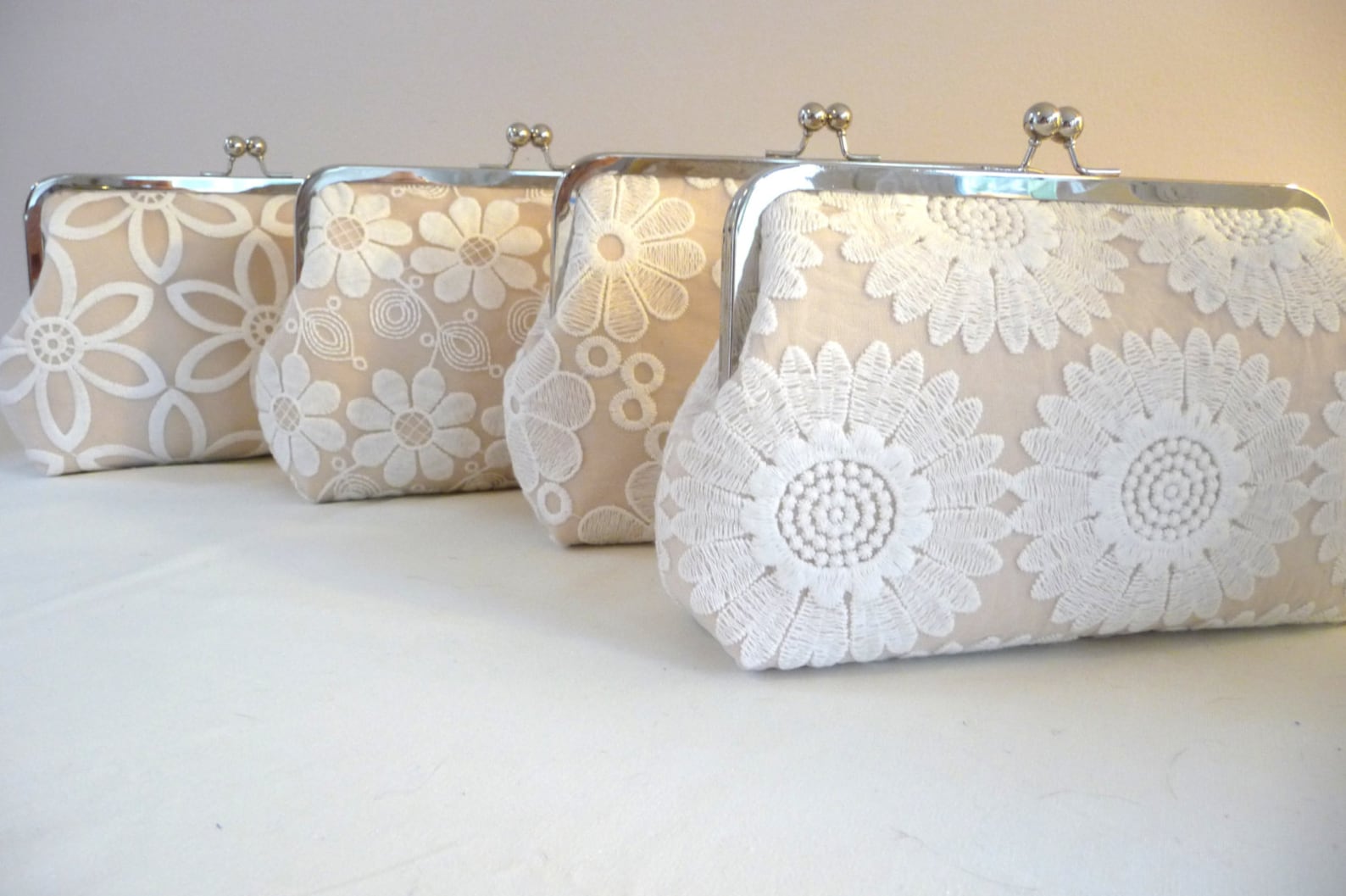 Lace Clutch Set of 3 Bridesmaid, Champagne Wedding Clutch Purse With ...