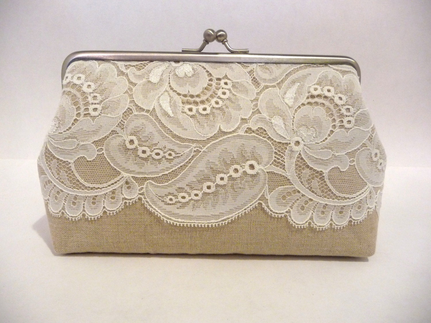 Bridesmaid Leaf Lace Clutch, Rustic Bridal Clutch, Bridesmaid Linen ...