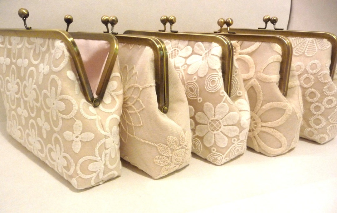 Lace Bridesmaid Clutch Set of 5, Set of 6 or 7, Personalized Lace ...