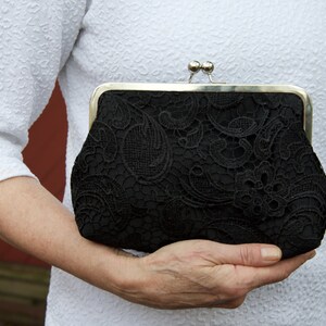 Black Lace Bridal Clutch, Mother of the Bride Satin Wedding Purse, Maid ...