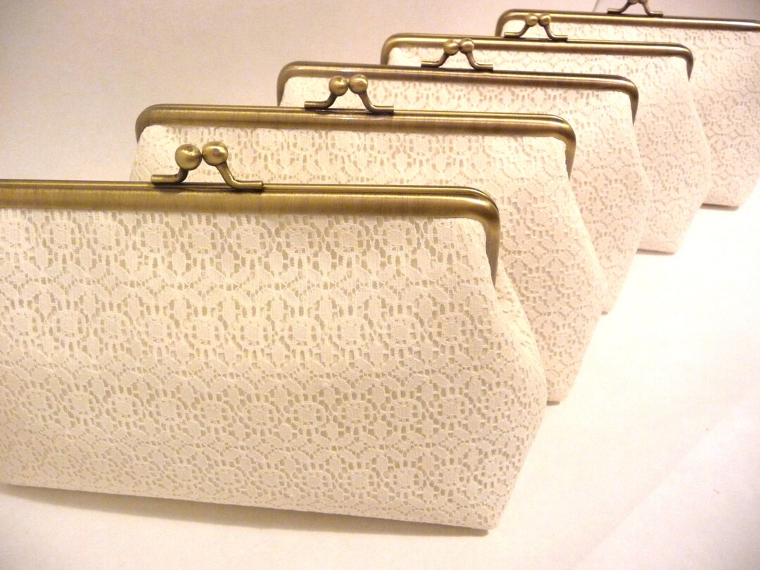 Ivory Lace Bridesmaid Clutch Set of 5, Set of 6 or 7 Personalized ...