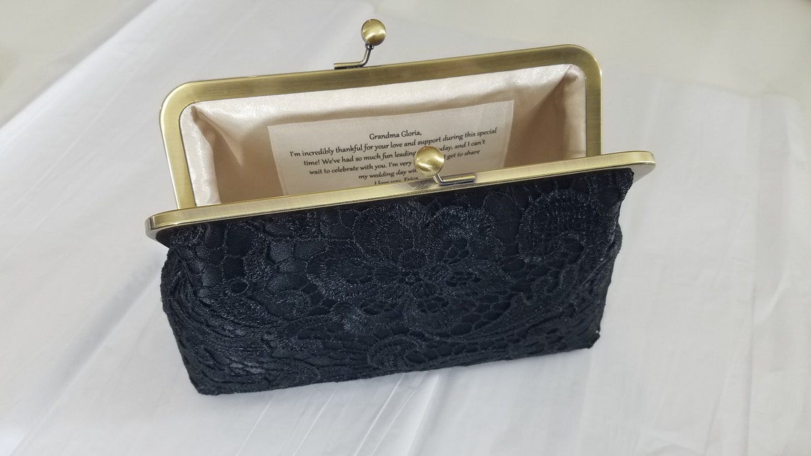 Black Lace Bridal Clutch, Mother of the Bride Satin Wedding Purse, Lace ...