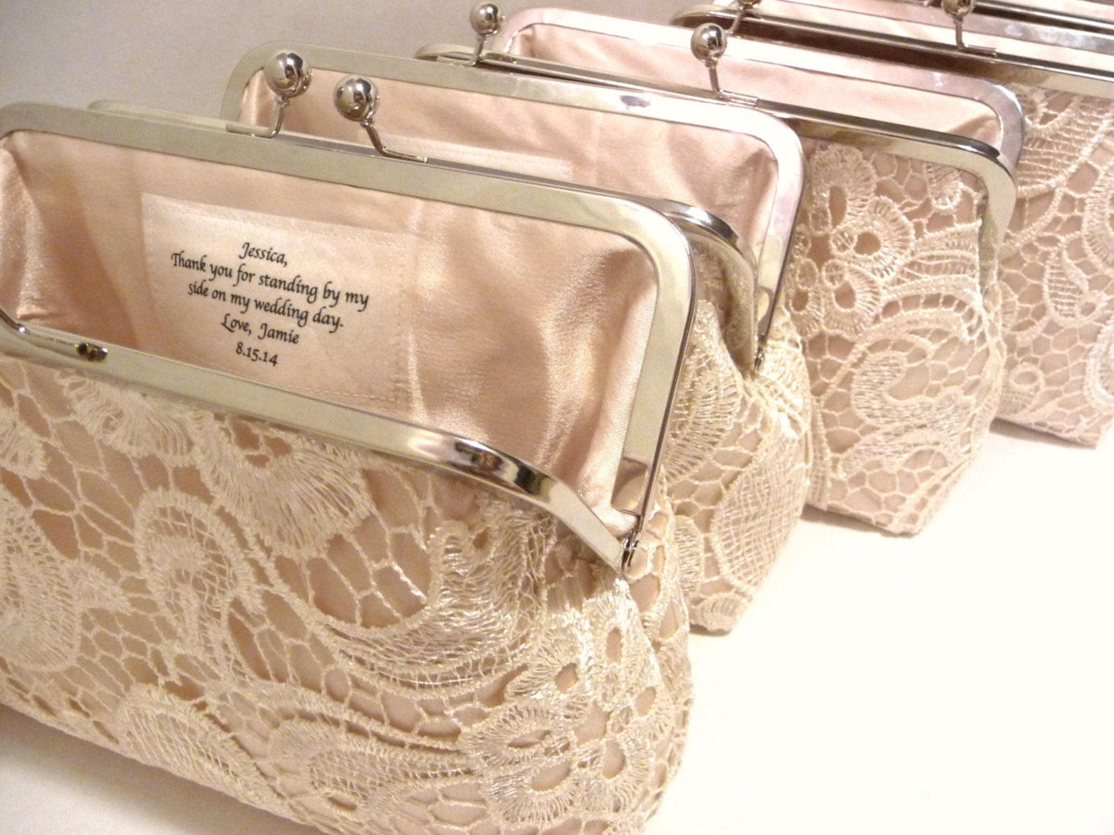 Set of 4 Champagne Lace Bridesmaid Clutches Satin - Etsy
