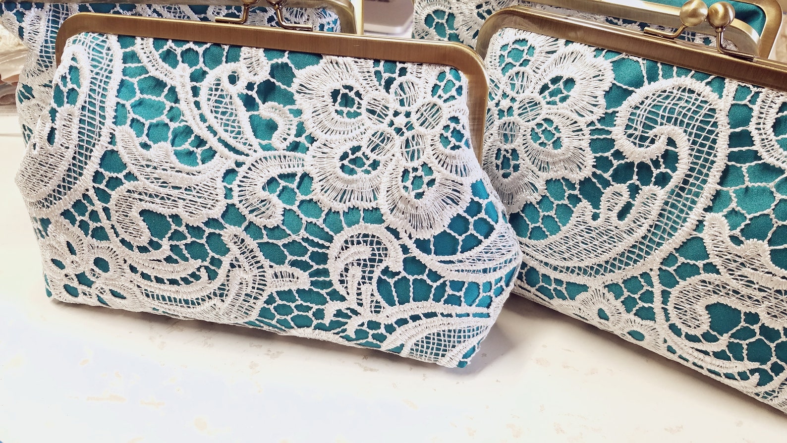 Turquoise Lace Clutch Satin Bridal Purse Lace Bridesmaid | Etsy
