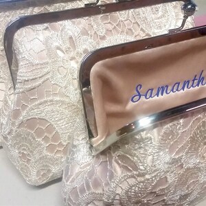 Champagne Satin & Ivory Lace Bridal Clutch | Mother of the Bride Gift ...
