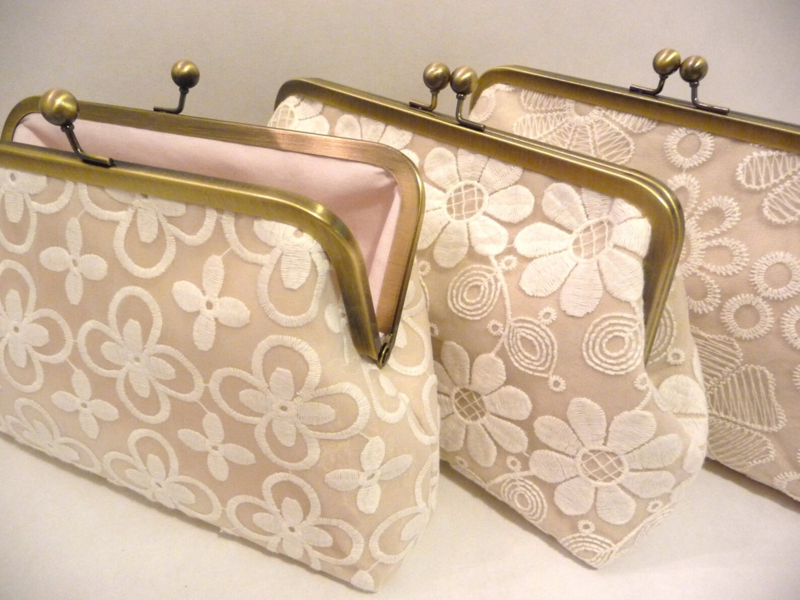 Lace Clutch Set of 3 Bridesmaid, Champagne Wedding Clutch Purse With ...