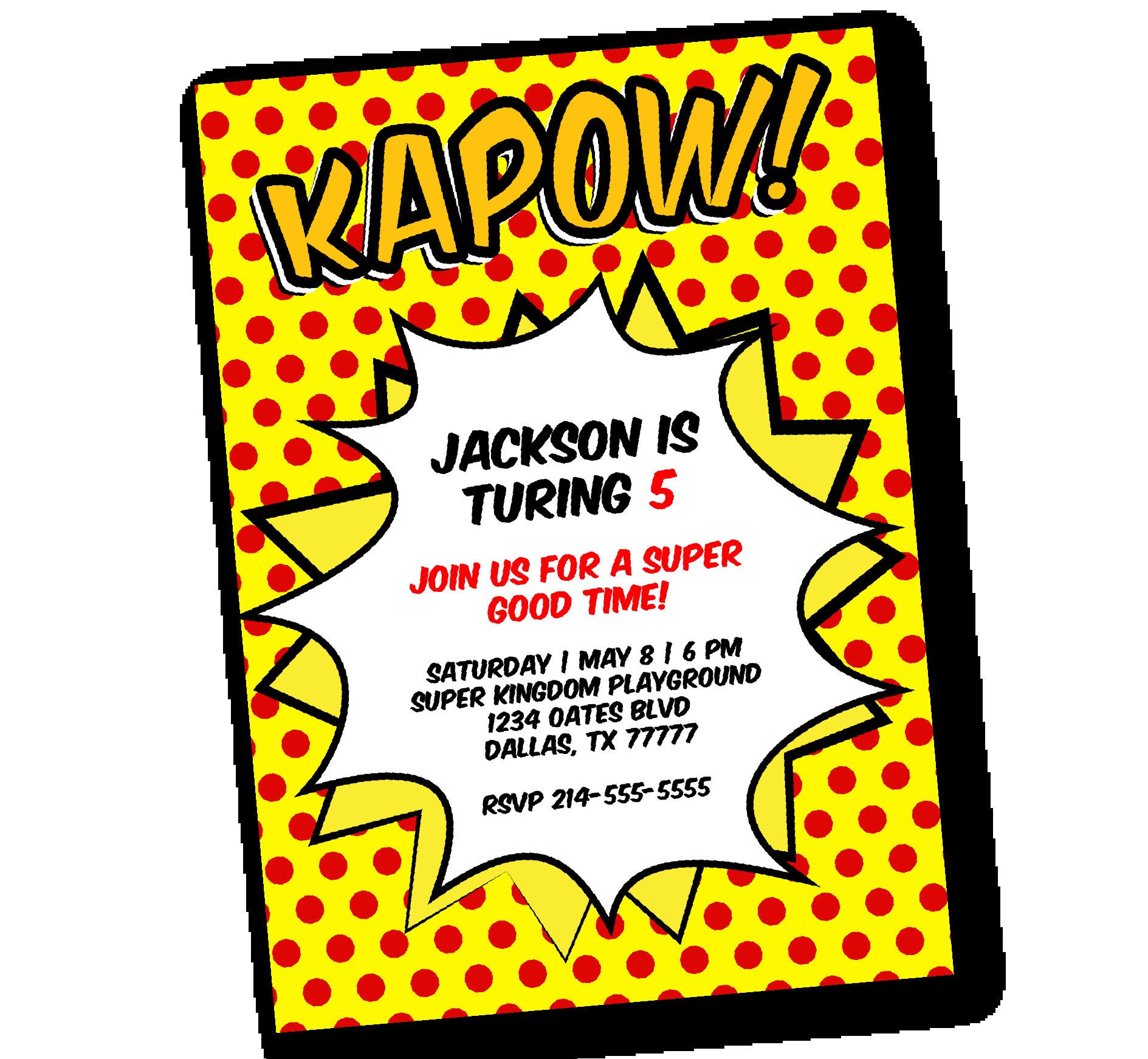 Comic KAPOW Birthday Super Comic Invitation | Comic Book Birthday ...