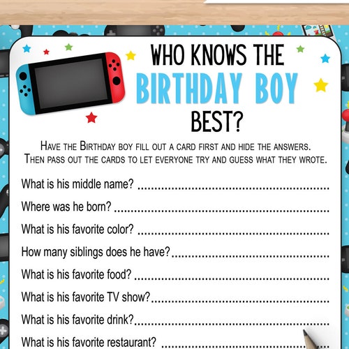 Who Knows the Birthday Boy Best Game Teen Birthday Games | Etsy