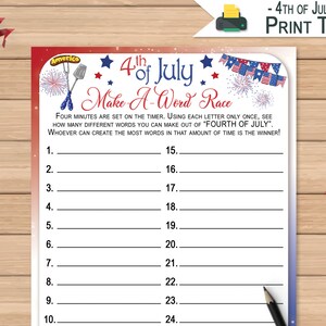 Fourth of July Day Activity 4th of July Game Printable | Etsy