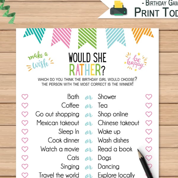 Would Be Rather Birthday Game - Etsy