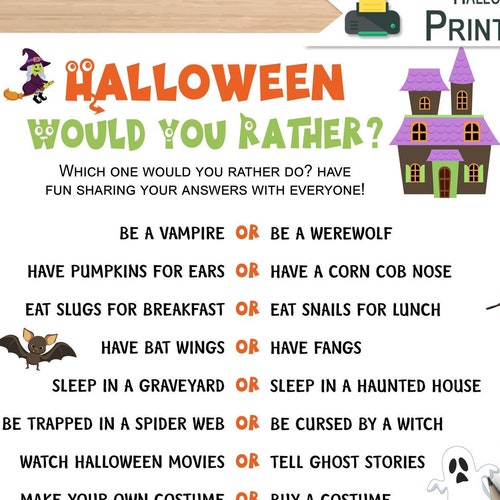 Halloween Would You Rather Game for Kids Printable Halloween - Etsy UK