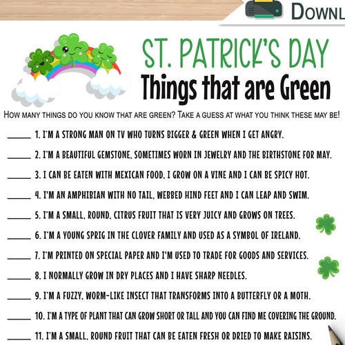 St. Patrick's Day Trivia Game Irish Proverbs Printable - Etsy