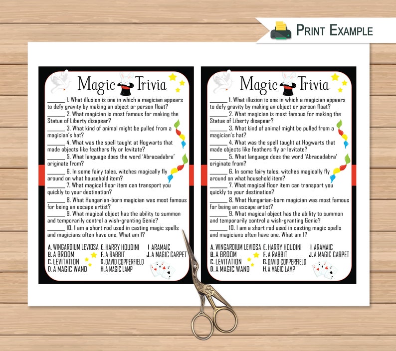 Magic Trivia Quiz Game Magician Trivia Game Printable - Etsy