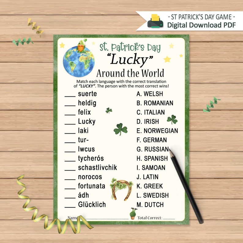 St. Patrick's Day Game Lucky Around the World Game - Etsy