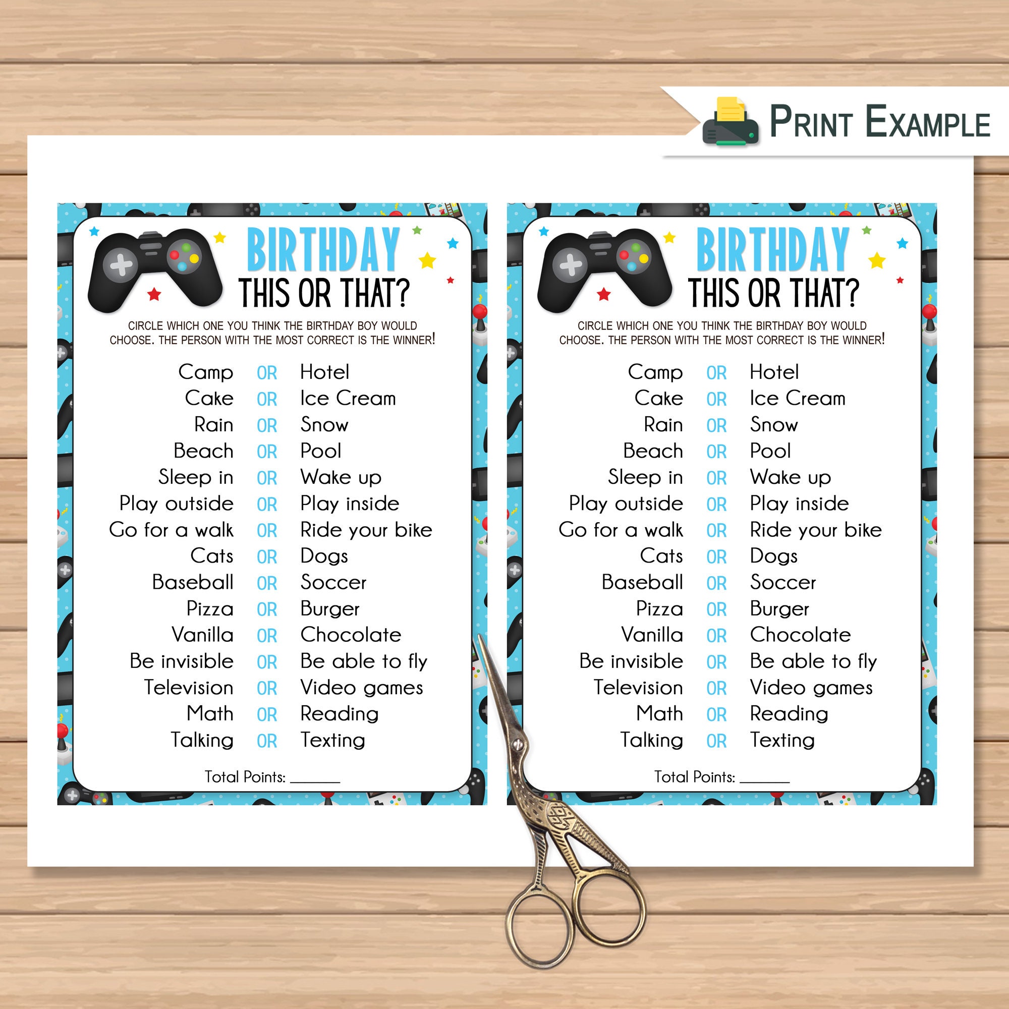 Kids Birthday This or That Game Video Gamer Birthday | Etsy