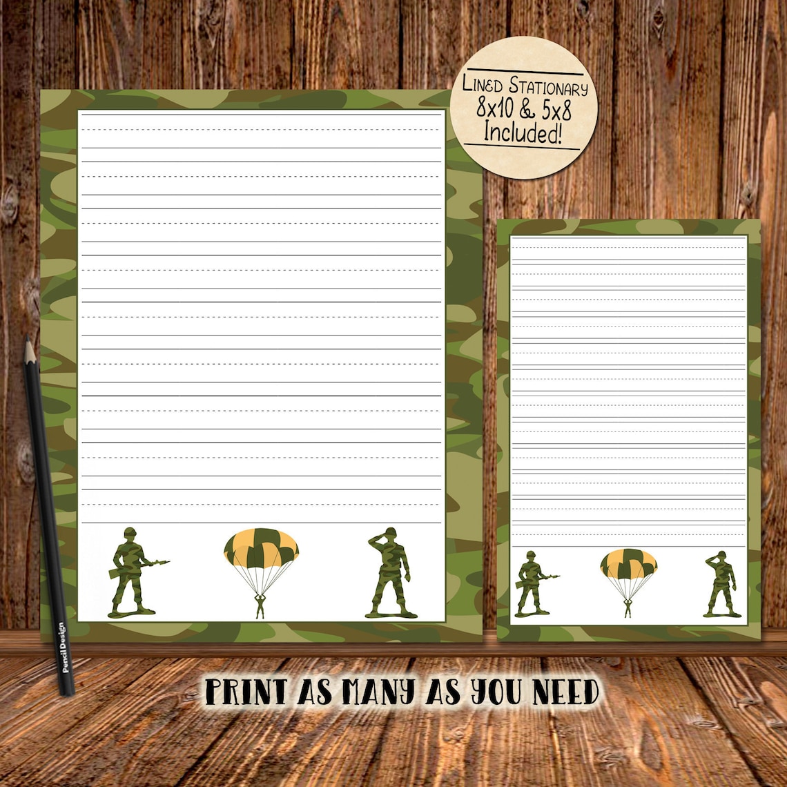 Lined Stationery Army Men Printable Paper Stationery with | Etsy